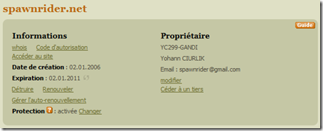 Renouvellement du nom de domaine - Spawnrider.Net